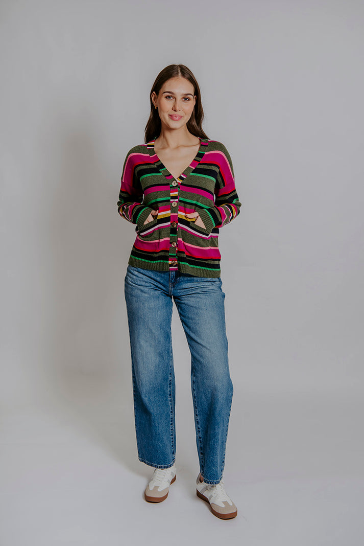 Bella - Multi Stripe Relaxed Cardigan FB6405 – Fields Knitwear